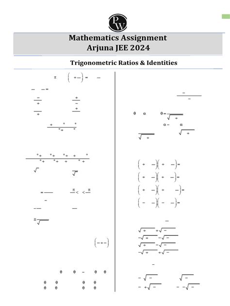 Assignment Trigonometric Ratios And Identities Arjuna Jee 2024 Pdf