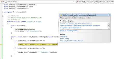 C Getting A Null Exception While Trying To Hide The Text Block In