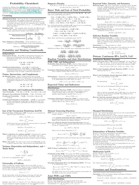 Probability Cheatsheet 140718 Pdf Covariance Normal Distribution