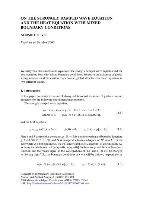 Pdf On The Strongly Damped Wave Equation And The Heat Equation With