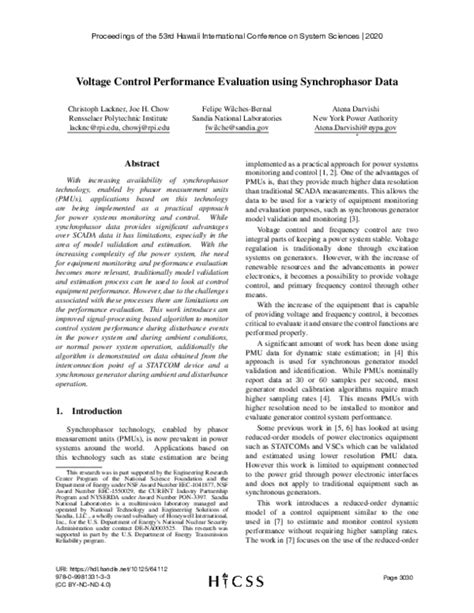 Pdf Voltage Control Performance Evaluation Using Synchrophasor Data