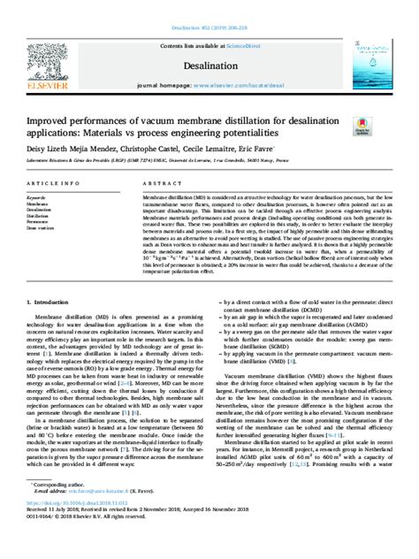 Pdf Improved Performances Of Vacuum Membrane Distillation For Desalination Applications