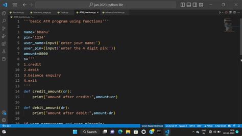 Jayaram Bhanu Priya On Linkedin Task 23 Basic Atm Program Using Functions Kiran Sagar Pythonlife