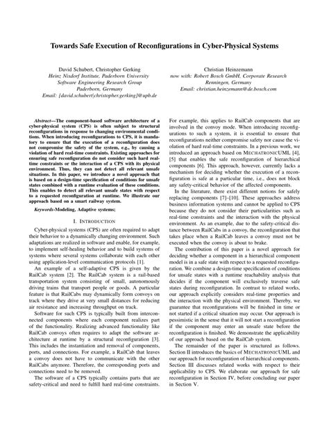 Pdf Towards Safe Execution Of Reconfigurations In Cyber Physical Systems