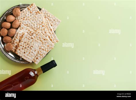 Passover Celebration Concept Matzah Red Kosher And Walnut