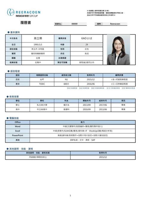 履歷道場【會計編】履歴書範例｜立樂高園人資顧問公司