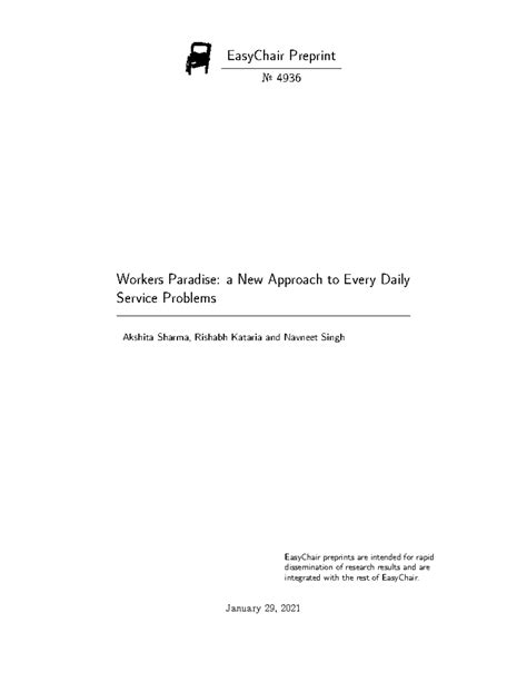 Easy Chair Preprint 4936 Easychair Preprint No 4936 Workers Paradise A New Approach To Every