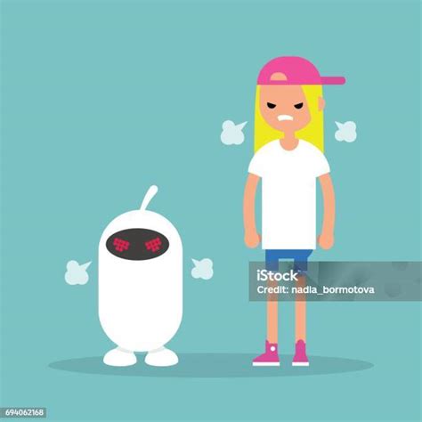 성 난 문자를 증기를 날 려입니다 플랫 만화 벡터 일러스트 클립 아트 로봇에 대한 스톡 벡터 아트 및 기타 이미지 로봇