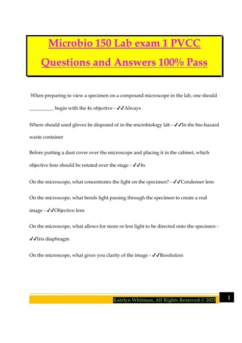 Microbio Lab Exam PVCC Questions And Answers Pass Microbiology Lab Stuvia US