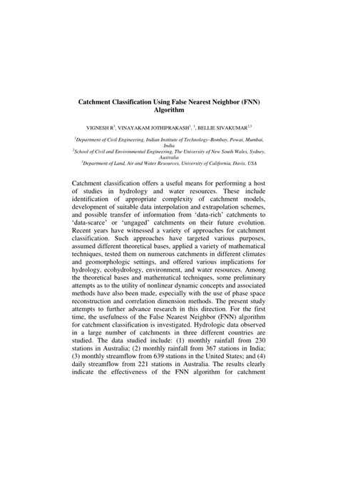 Pdf Catchment Classification Using False Nearest Neighbor Fnn Algorithm