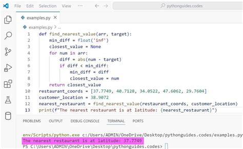 how to find the closest value in an array using python