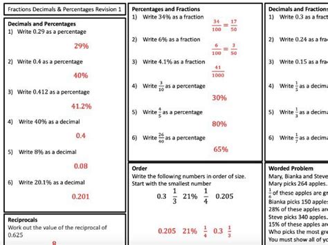 Gcse Foundation Maths Revision Sheet Fractions Decimals
