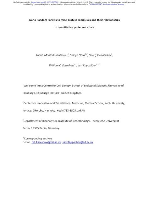 Pdf Nano Random Forests To Mine Protein Complexes And Their · The Supervised Machine