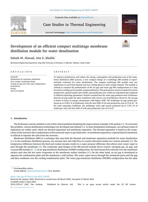 Pdf Development Of An Efficient Compact Multistage Membrane Distillation Module For Water