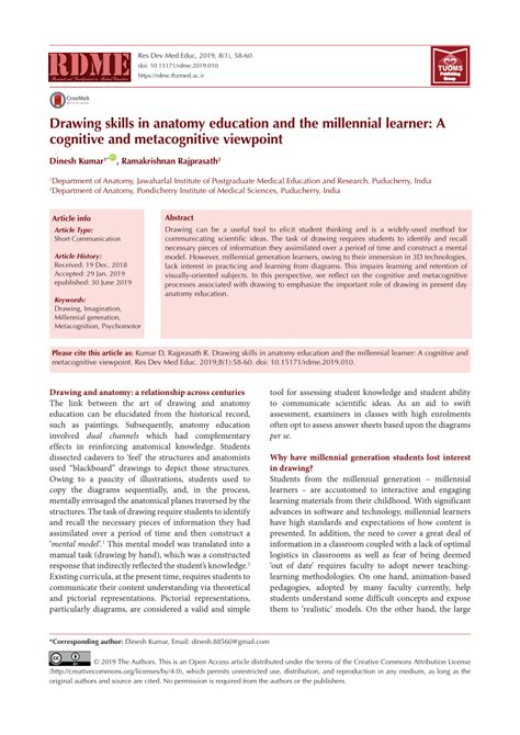 Pdf Drawing Skills In Anatomy Education And The Millennial Learner A