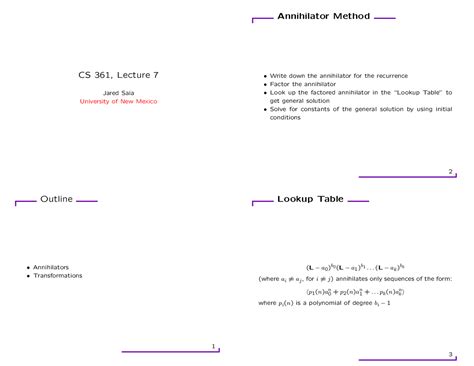 Annihilators And Transformations Lecture Slides Cs 361l Docsity