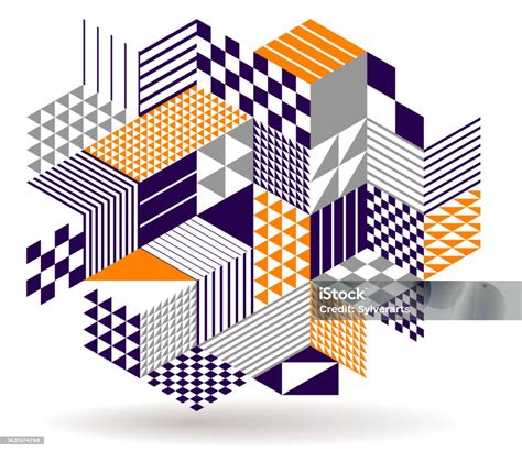 큐브와 모양이 있는 검은색과 노란색 기하학적 벡터 추상 배경 도시 건물 형태를 표시하는 등각 투영 3d 추상화 예술 Op 아트 착시 현상 0명에 대한 스톡 벡터 아트 및