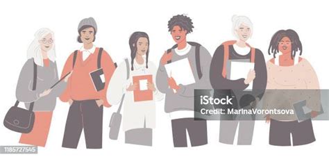 청소년 대학생 그룹입니다 벡터 플랫 일러스트레이션입니다 아이에 대한 스톡 벡터 아트 및 기타 이미지 아이 일체감 단체 Istock