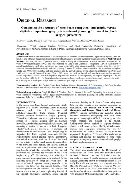 Pdf Original Research Comparing The Accuracy Of Cone Beam Computed Tomography Versus Digital