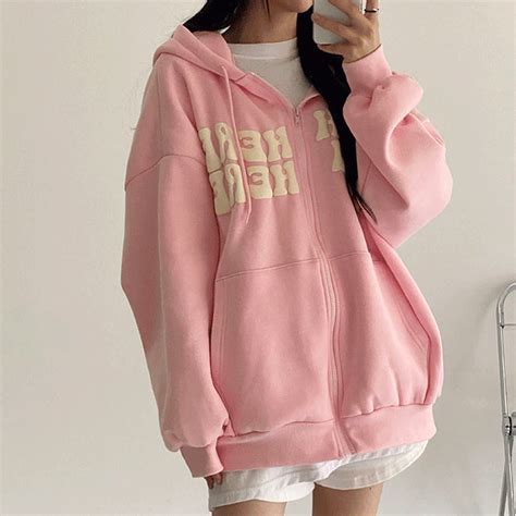 44 77기모안감 담요같은 포근한 기모 레터링 오버핏 후드집업 3color 에이블리