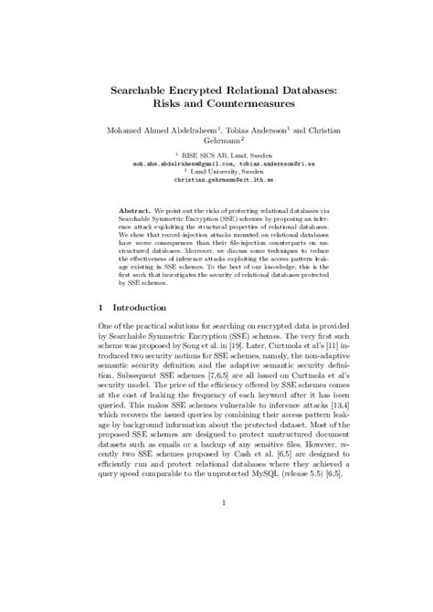 Pdf Searchable Encrypted Relational Databases Risks And Countermeasures