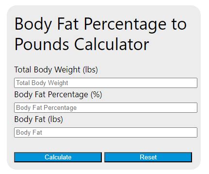 Body Fat Percentage To Pounds Calculator Fat Mass Calculator Academy