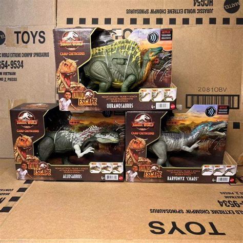 Gwd06ของขวัญวันเกิดสำหรับเด็ก2023 Mattel Jurassic World Allossaurus Baryonyx คำรามเสียงประกอบ
