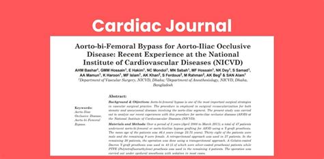 Aorto Bi Femoral Bypass For Aorto Iliac Occlusive Disease Recent Experience At The National