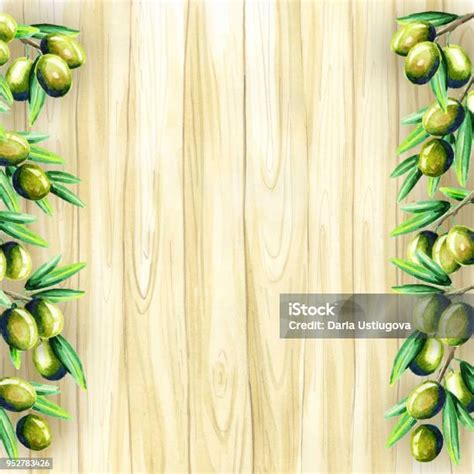 테이블 사각형 서식 파일에 올리브입니다 수채화 물감 Backgroun 개념에 대한 스톡 벡터 아트 및 기타 이미지 개념 건강한 생활방식 건강한 식생활 Istock