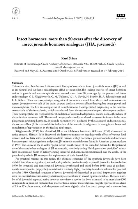 Pdf Insect Hormones More Than 50 Years After The Discovery Of Juvenile Hormone Analogues Jha