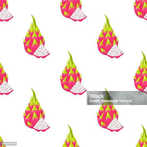 흰색 배경에 고립 된 신선한 전체와 슬라이스 빨간 피타야 과일을 매끄러운 패턴 건강한 라이프 스타일을위한 여름 과일 유기농 과일