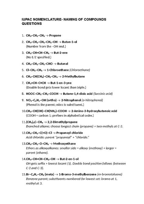 Iupac Nomenclature Jee Neet Class 11 Naming Of Compounds Worksheet Quiz