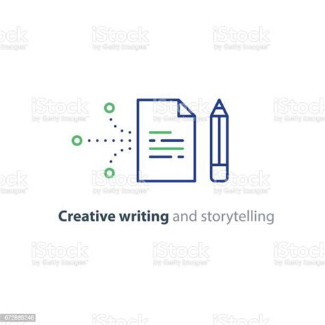 창조적인 쓰기 이야기를 말하고 생각 종이 페이지와 선형 아이콘 연필 이력서에 대한 스톡 벡터 아트 및 기타 이미지 이력서