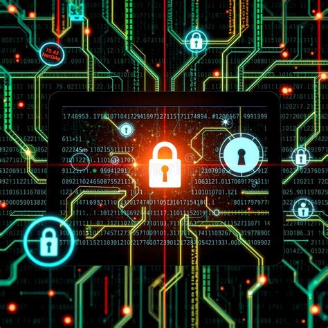 Digital Security Concepts Illustrated Through A Networked Lock And Data Streams Stock