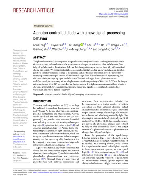 Pdf A Photon Controlled Diode With A New Signal Processing Behavior