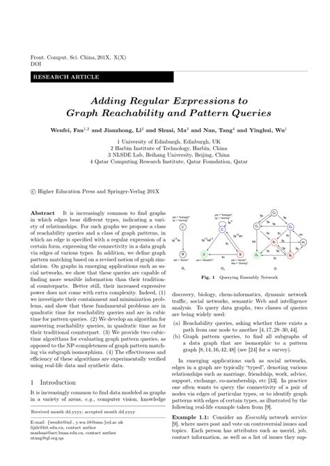 Pdf Adding Regular Expressions To Graph Reachability And Pattern Queries