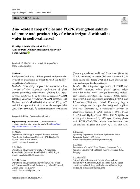Pdf Zinc Oxide Nanoparticles And Pgpr Strengthen Salinity Tolerance