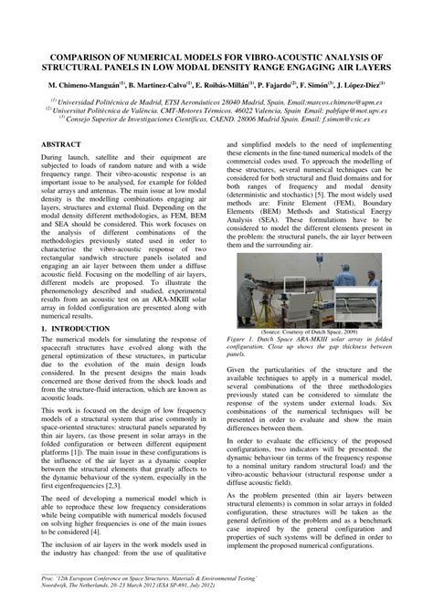 Pdf Comparison Of Numerical Models For Vibro Acoustic Analysis Of
