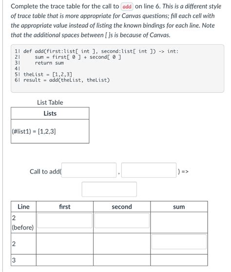 Solved Complete The Trace Table For The Call To Add On Line