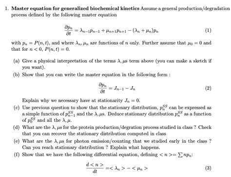Video Solution Text 1 Master Equation For Generalized Biochemical Kinetics Assume A General