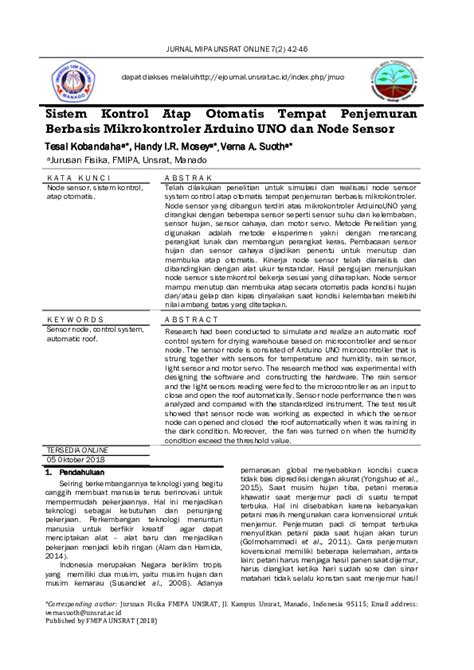 Pdf Sistem Kontrol Atap Otomatis Tempat Penjemuran Berbasis Mikrokontroler Arduino Uno Dan