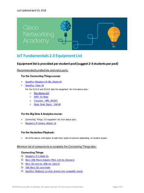 Iot Fundamentals Equipment List Pdf Arduino Raspberry Pi