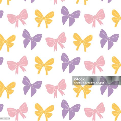 리본 리본이 있는 완벽 한 패턴 손으로 그린 스타일로 선물하기 위해 활을 가진 패턴 개인 장식품에 대한 스톡 벡터 아트 및 기타 이미지 개인 장식품 공단 귀여운