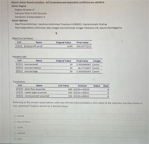 Solved Result Solver Found A Solution All Constraints And