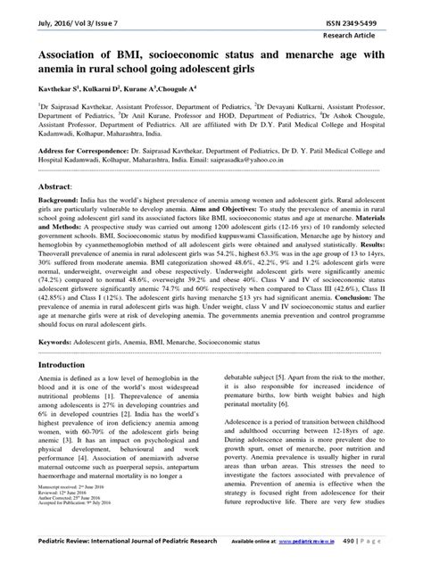 Association Of Bmi Socioeconomic Status And Menarche Age With Pdf Body Mass Index Obesity
