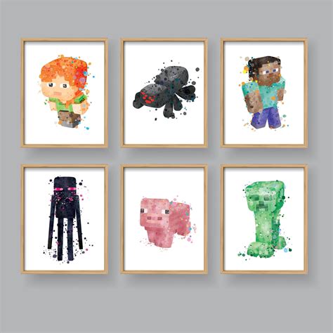 Minecraft Wall Art Printable Minecraft Watercolor Minecraft Art Home
