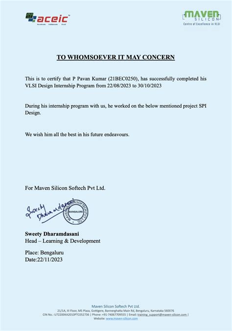 P Pavan Kumar On Linkedin Mavensilicon Vlsidesign Internshipcompletion