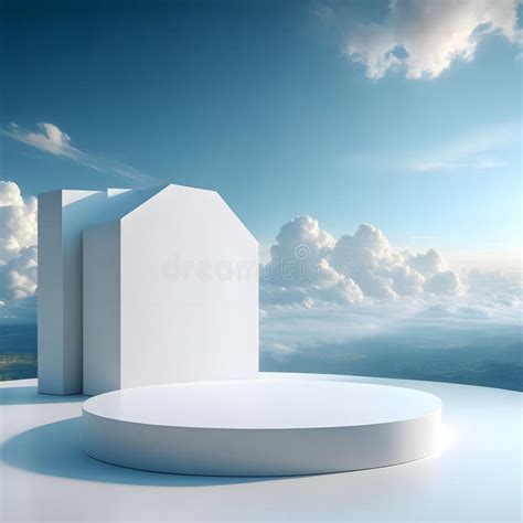 Cloudy Day Minimalist White Fabric Hexagonal Podium Stock Illustration Illustration Of Design
