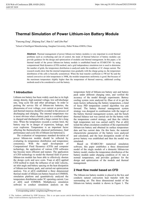 PDF Thermal Simulation Of Power Lithium Ion Battery Module