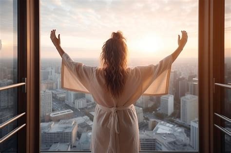 Premium Ai Image Young Woman Standing In Front Of The Window
